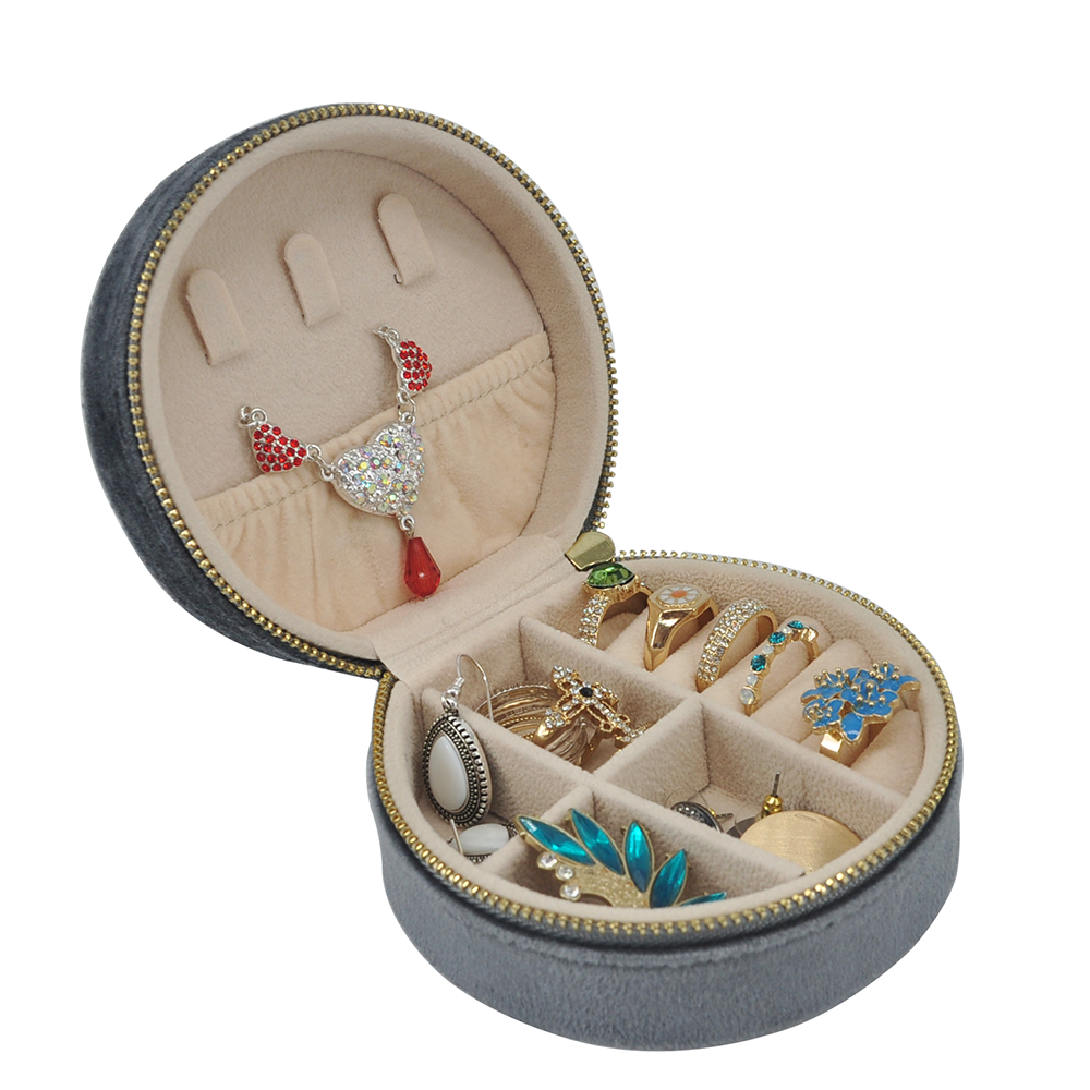 Round Shape Velvet Flocking Fabric Small Cute Travel Jewelry Box ...